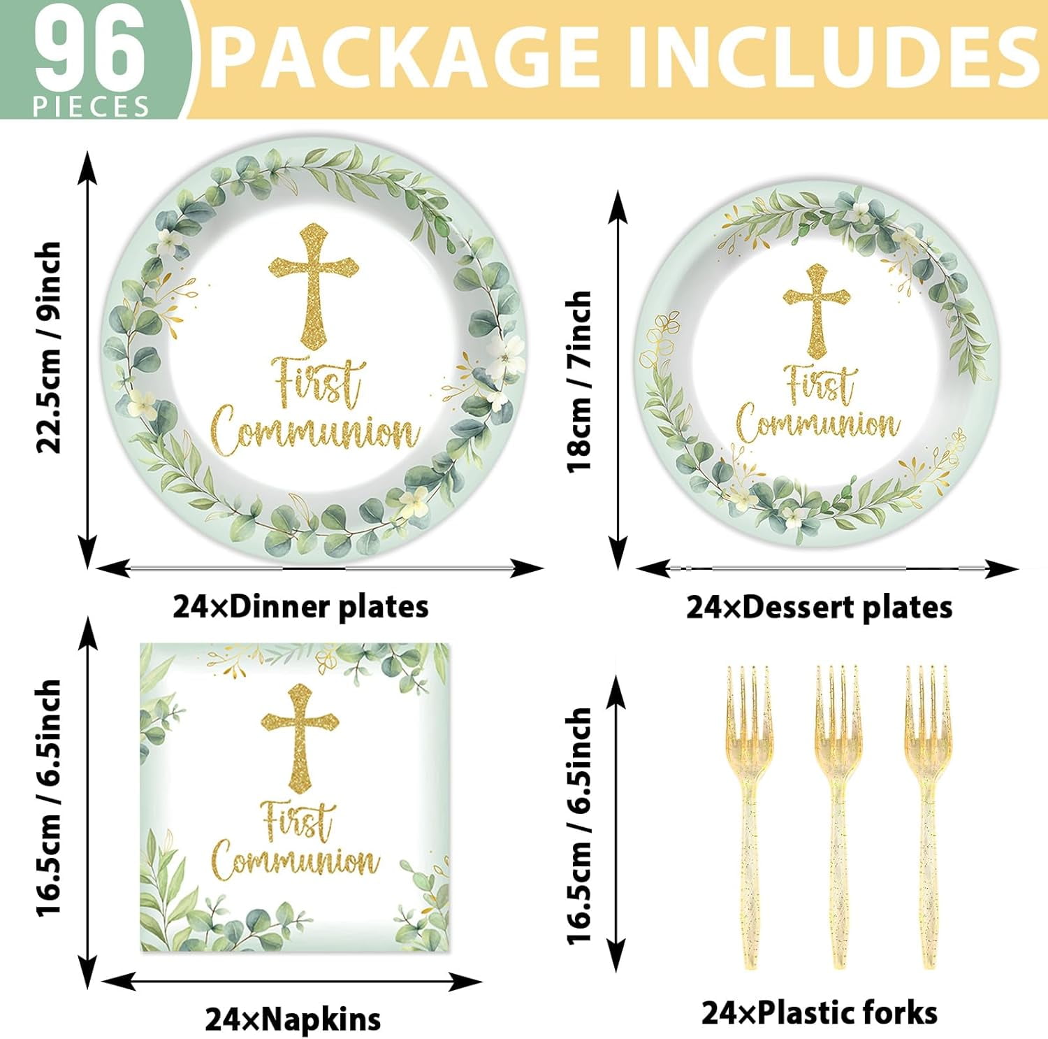 YUYAN-First Communion Party Plates Napkins Green God Bless Baptism ...