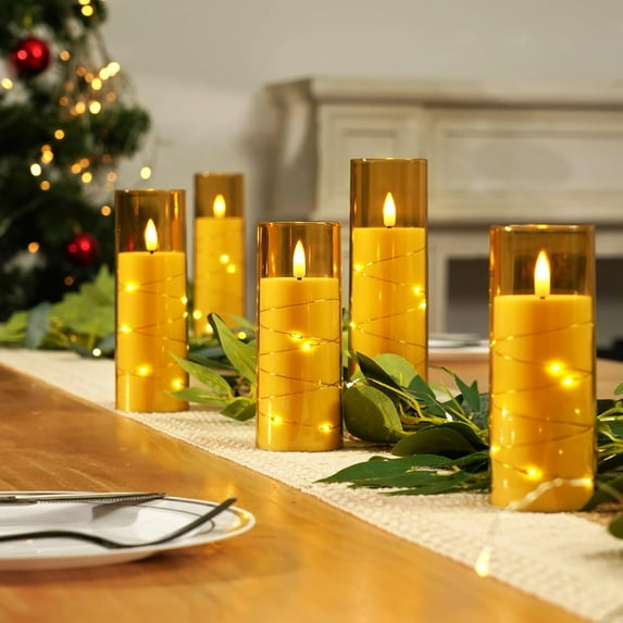 YUYAN-Flameless Candles with Embedded Star String Fairy Lights, Battery ...