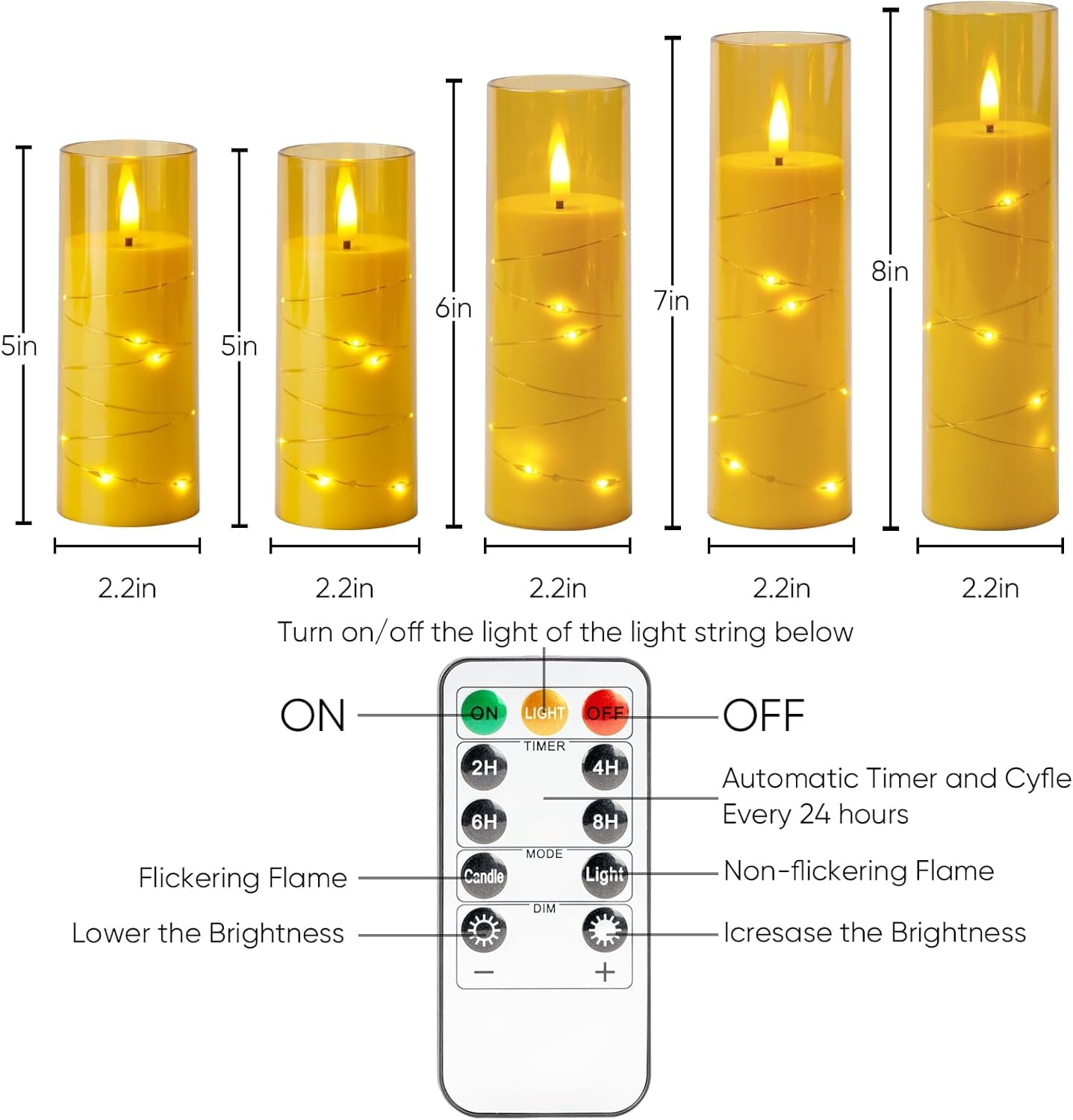 YUYAN-Flameless LED Candle with Embedded Star String Lights, Fake ...
