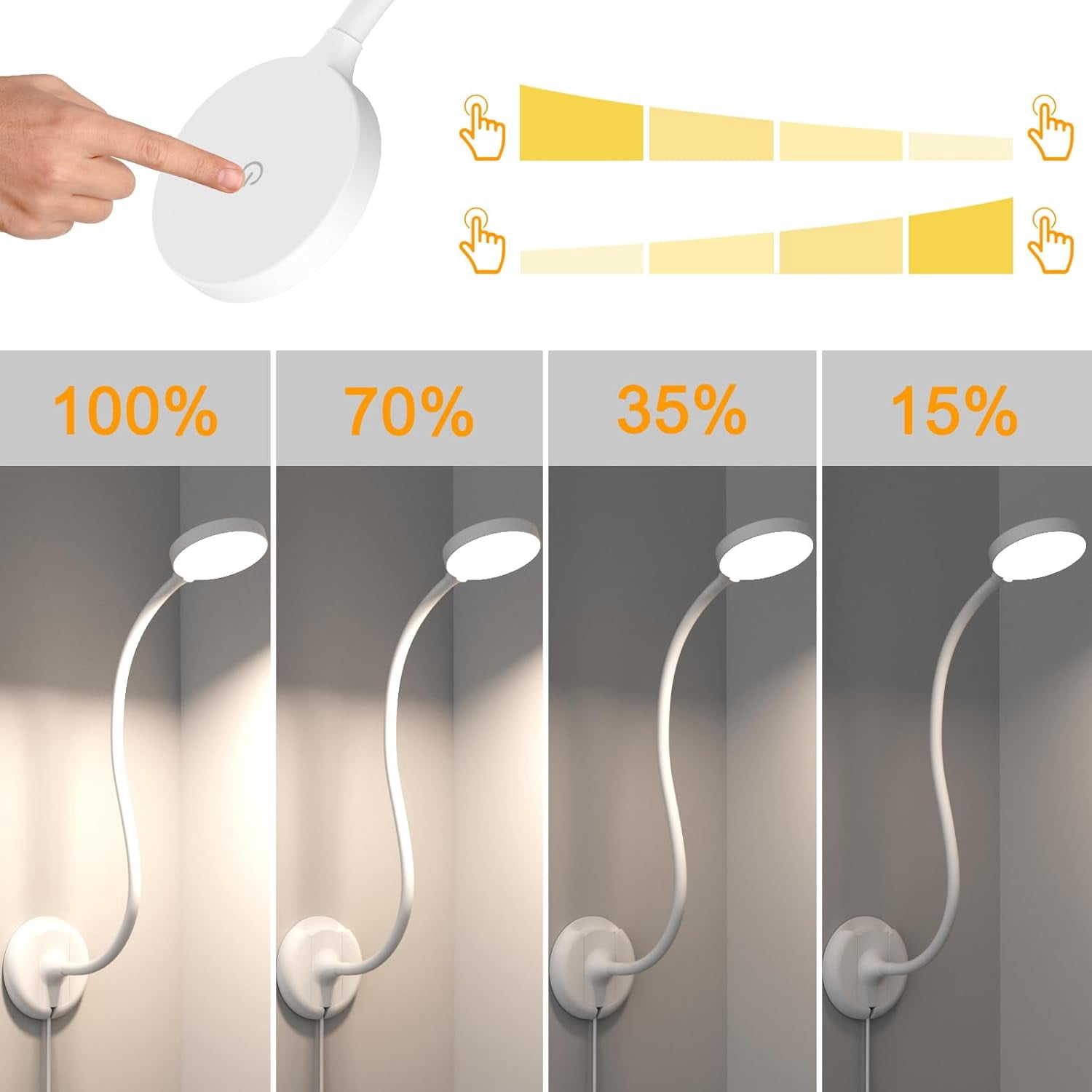 YUYAN-Flexible LED Wall Mounted Reading Light, USB Powered White LED ...