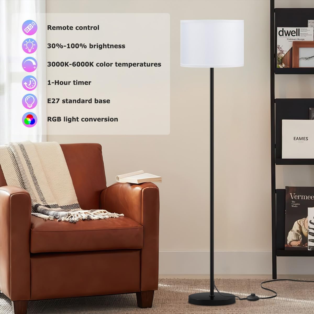 YUYAN-Floor Lamp for Living Room with Smart Light Bulb, RGB + Stepless ...