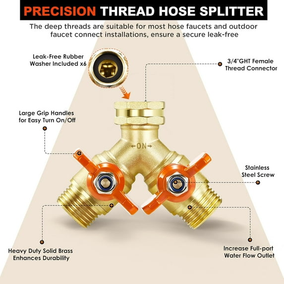 YUYAN-Full Flow Hose Splitter, Hose Splitters 2 Way Heavy Duty Brass ...