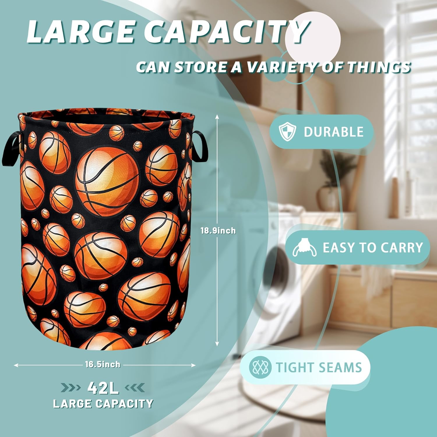 YUYAN-Funny Basketball Laundry Basket With Handles Oxford Cloth Tote ...