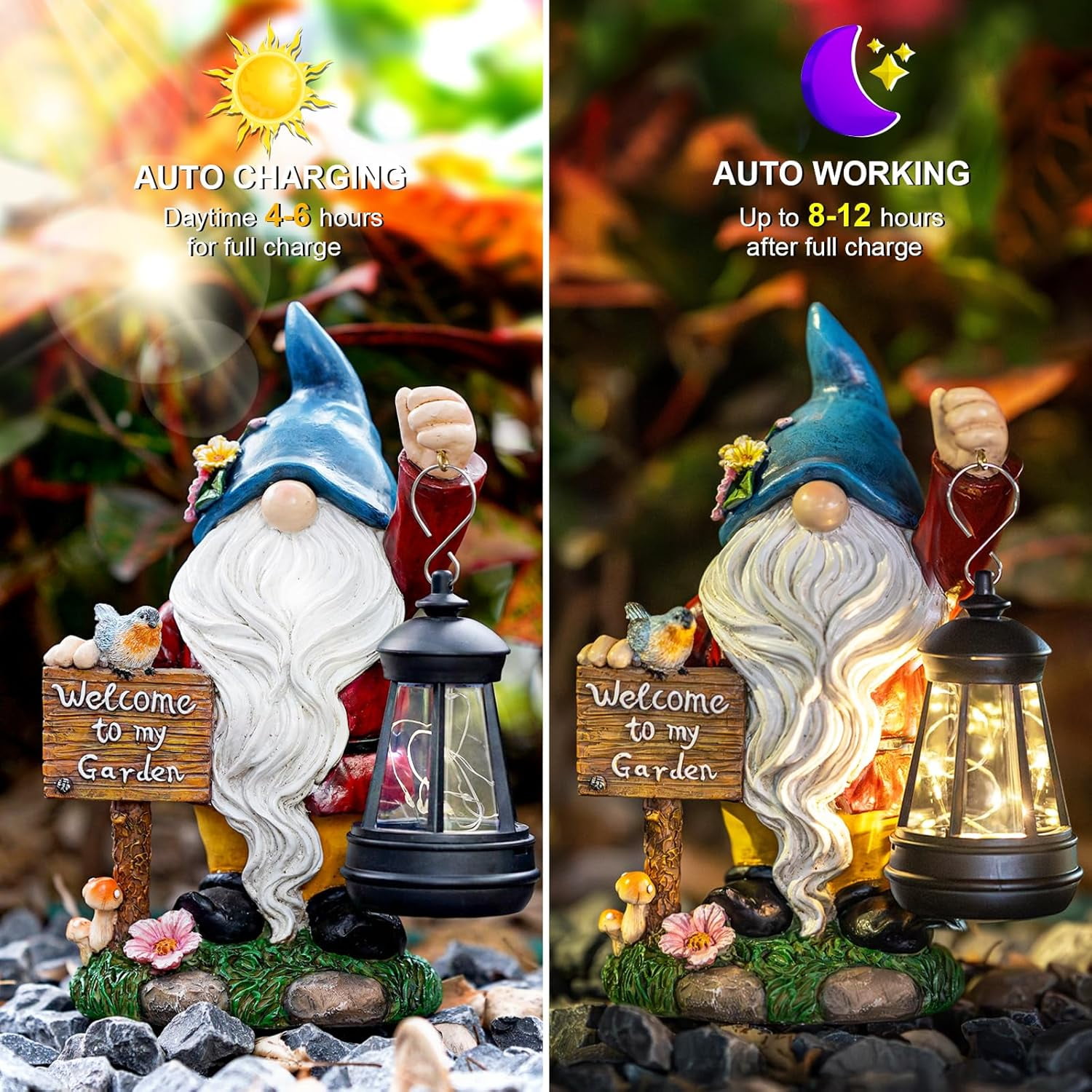 YUYAN-Garden Gnome Statues Figurine Lights - Solar Powered Lighting ...