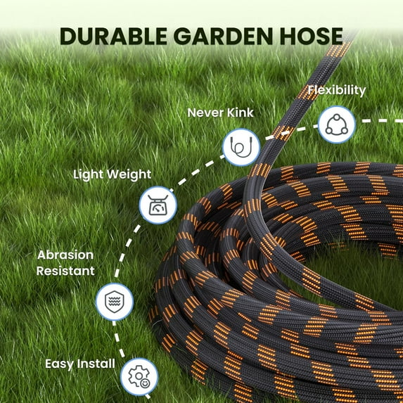 YUYAN-Garden Hose 25FT 1/2” Non-Expandable Lightweight Flexible Water ...