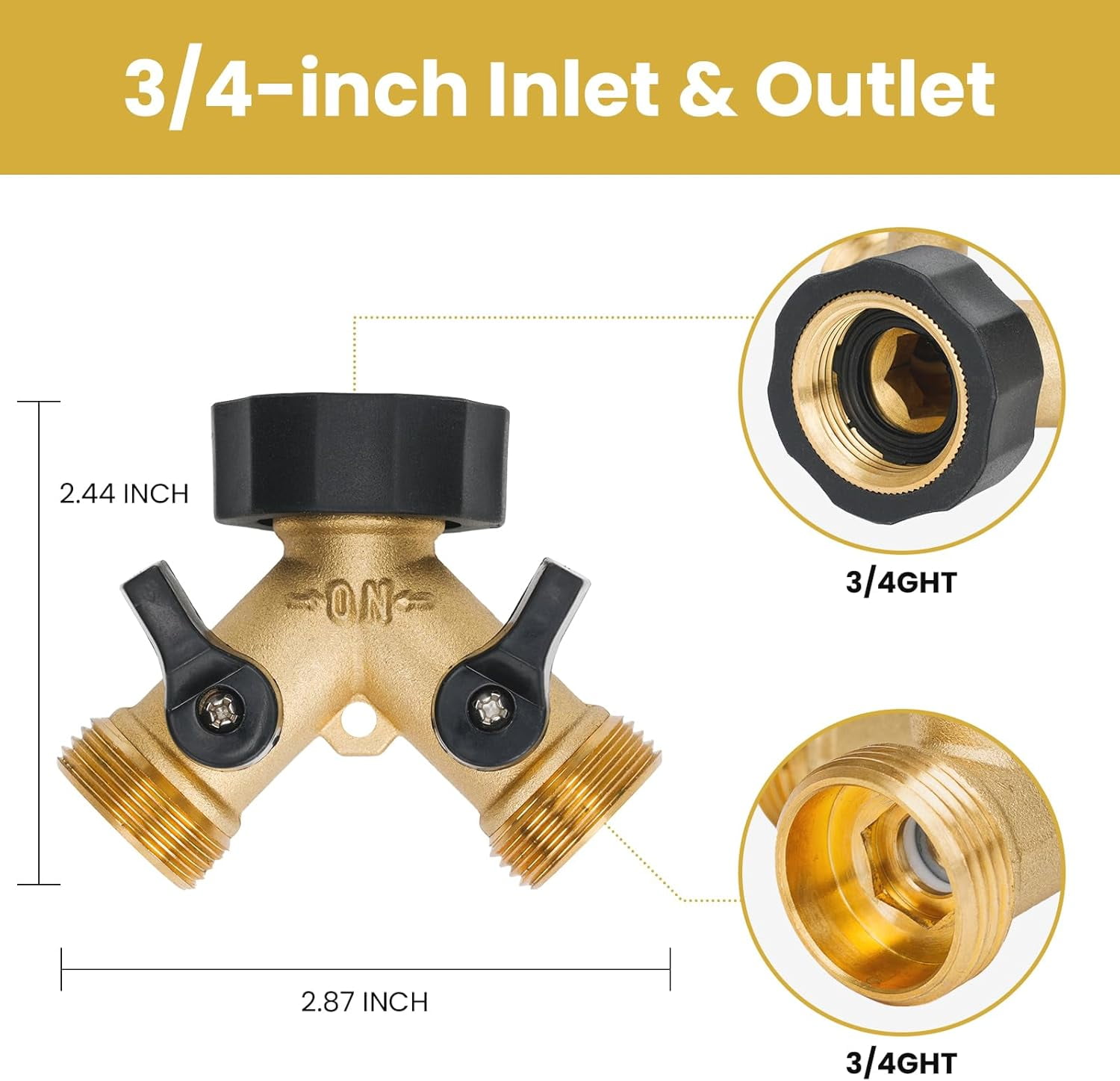 YUYAN-Garden Hose Splitter 2 Way 2 Pack Heavy Duty Brass, Outdoor Dual ...