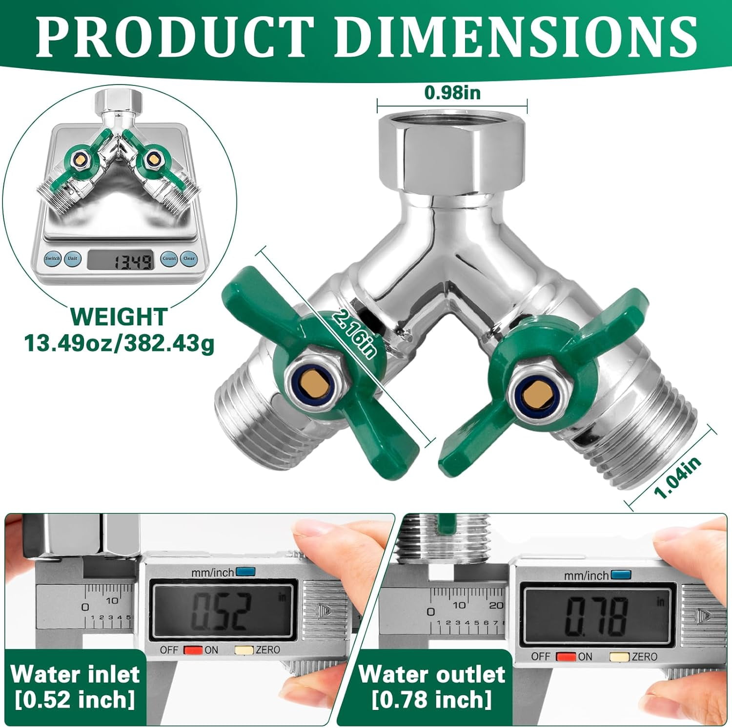 YUYAN-Garden Hose Splitter 2 Way Heavy Duty, Chrome Plating Water Hose ...