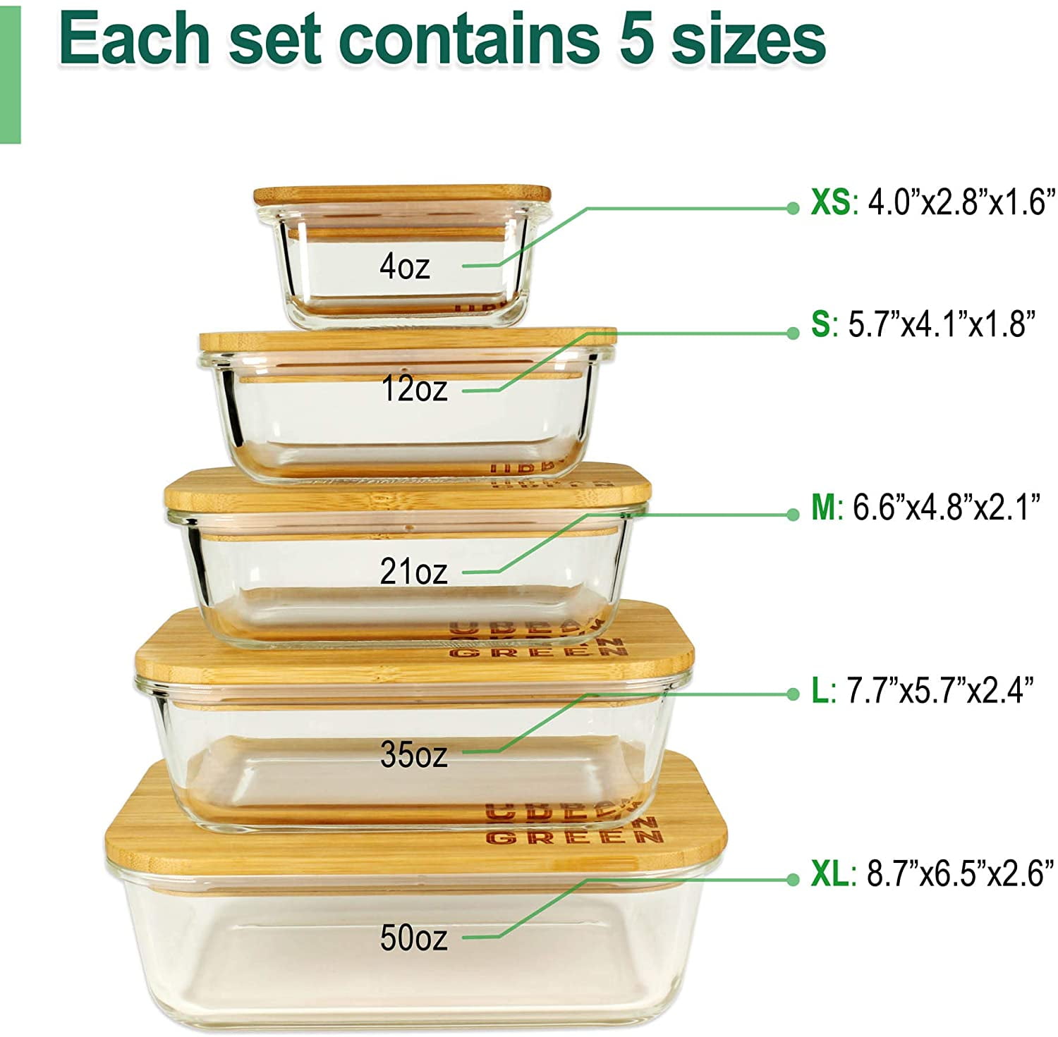 YUYAN-Glass Containers with Bamboo Lids, Meal Prep Glass Food storage ...