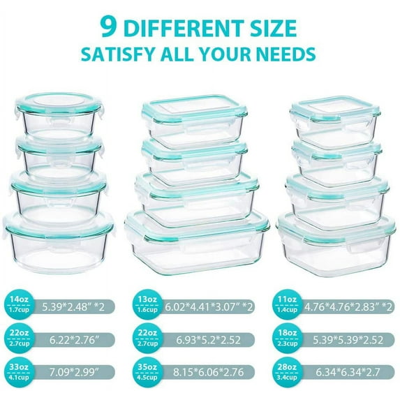 YUYAN-Glass Food Storage Containers with Lids, [24 Piece] Meal Prep ...