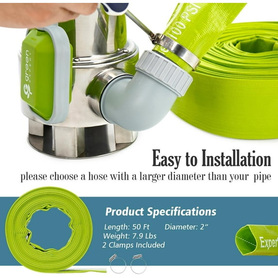 YUYAN-Green Expert 2 inch ID Lay Flat Discharge Hose 50 feet with ...