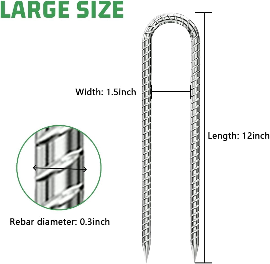 YUYAN-Ground-Stakes-Heavy-Duty-12 inch, U-Hook Rebar Stakes Galvanized ...