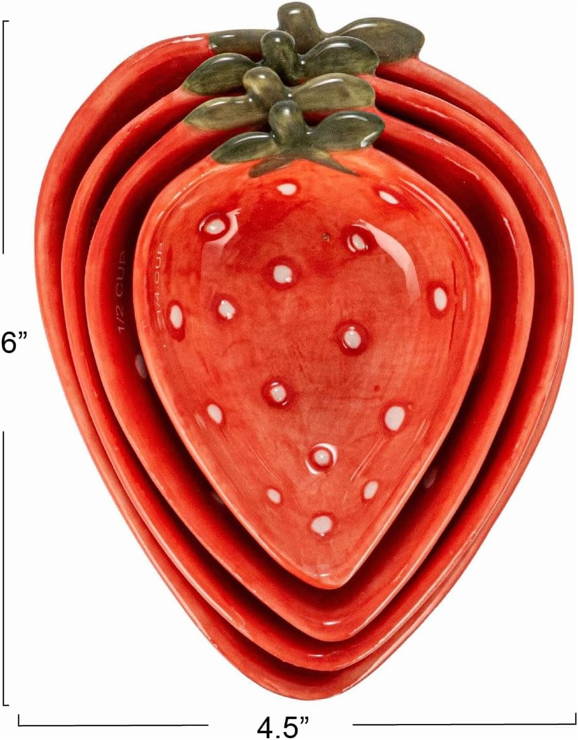 YUYAN-Hand-Painted Strawberry Stoneware Measuring Cups, Red and White ...