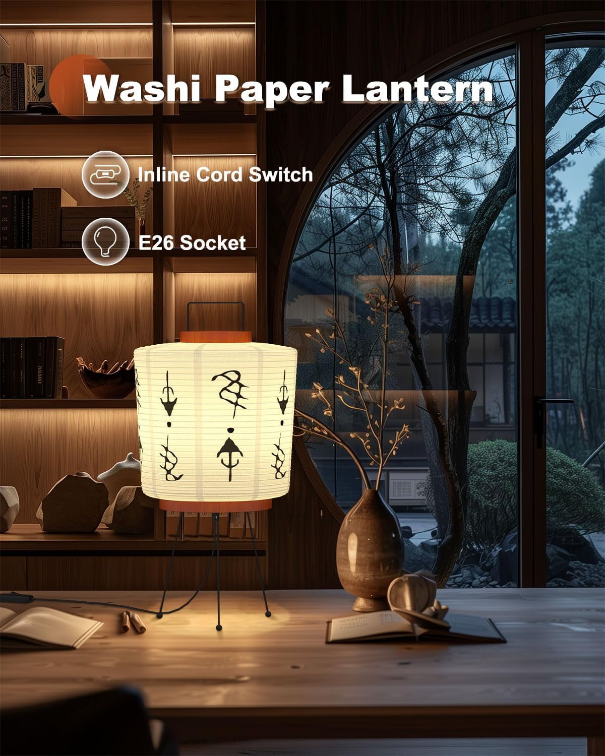 YUYAN-Handmade Akari Table Lamp - Japanese Washi Paper Lantern - E26 ...
