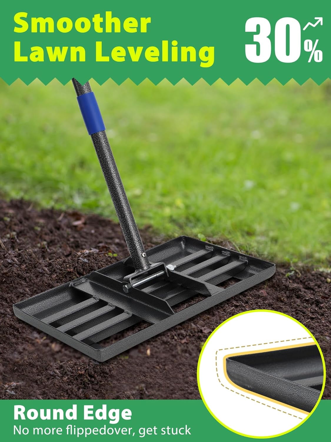 YUYAN-Heavy Duty Lawn Leveling Rake, 17"x10" Lawn Leveler Garden Tool ...