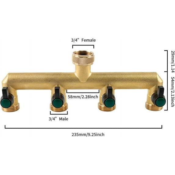 YUYAN-Heavy Duty Solid Brass 4 Way Hose T Tap Connection with 4 ...
