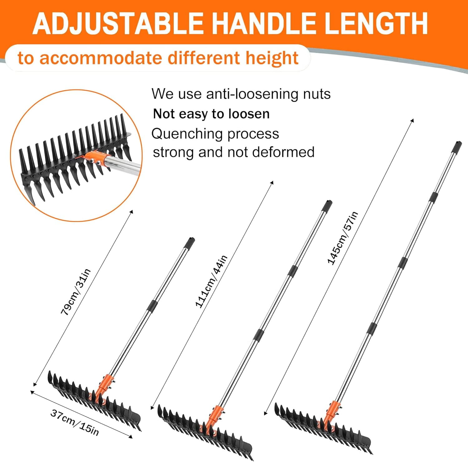 YUYAN-Heavy Duty Thatch Rake - 15 Inch Iron Dethatcher Rake with ...