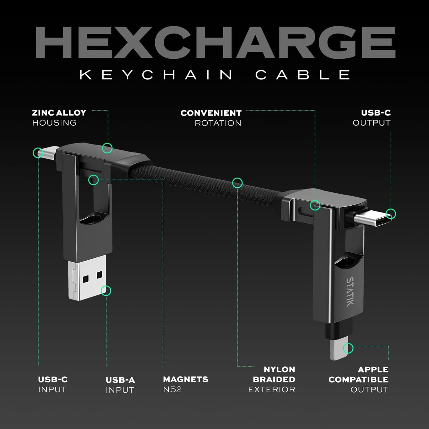 YUYAN-HexCharge Keychain Charger Cable - Portable 4 in 1 Charging Cable ...