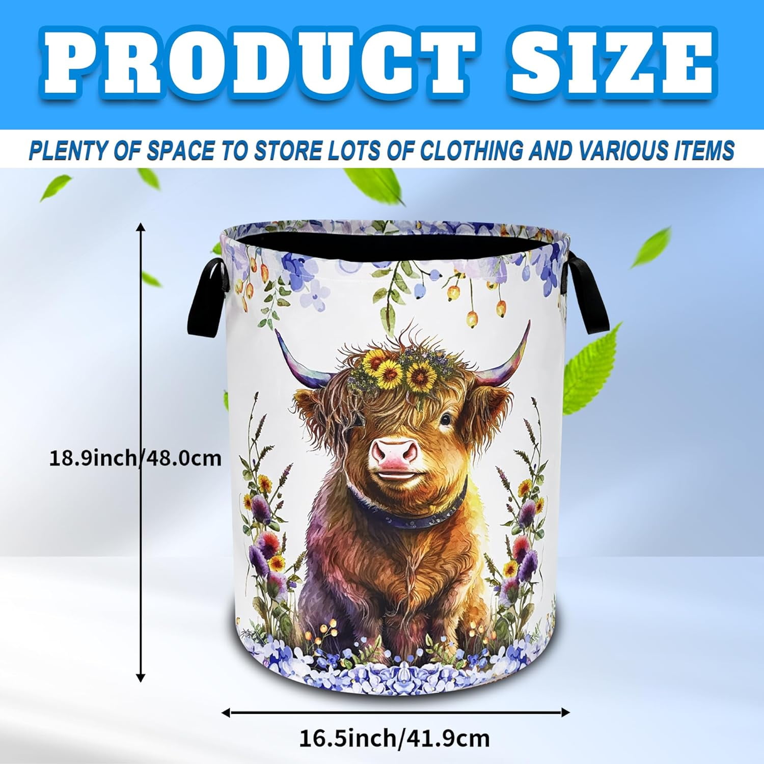 YUYAN-Highland Cow Laundry Basket Oxford Cloth Cattle Flowers Laundry ...