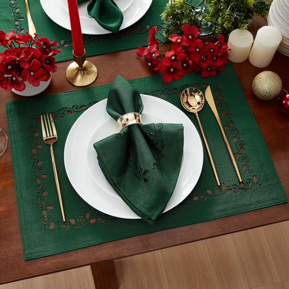 YUYAN-Home Fashions Holly Scroll Laser Cut Holiday Fabric Dining ...