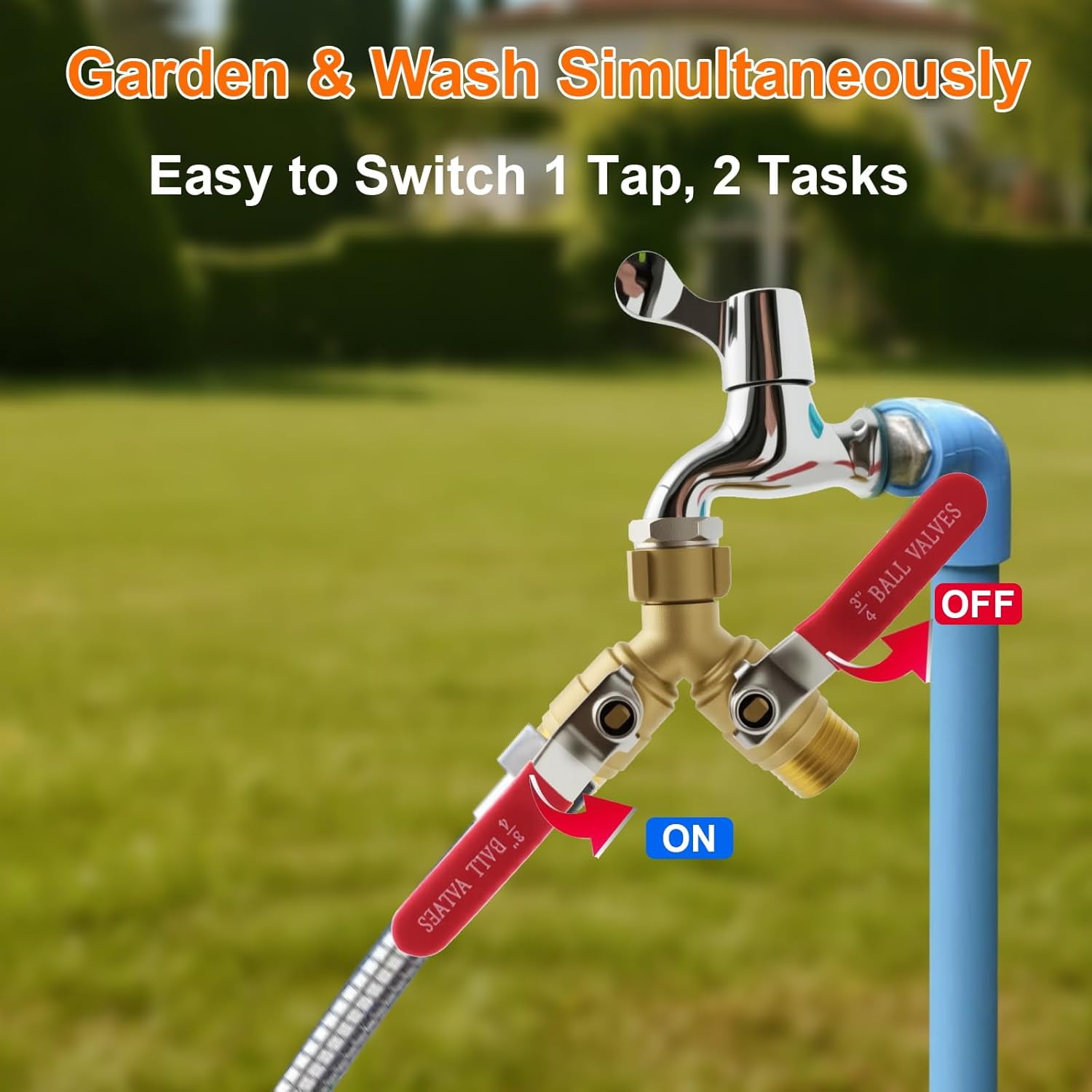 YUYAN-Hose Splitter 2 Way, Heavy Duty Solid Brass Faucet Splitter with ...