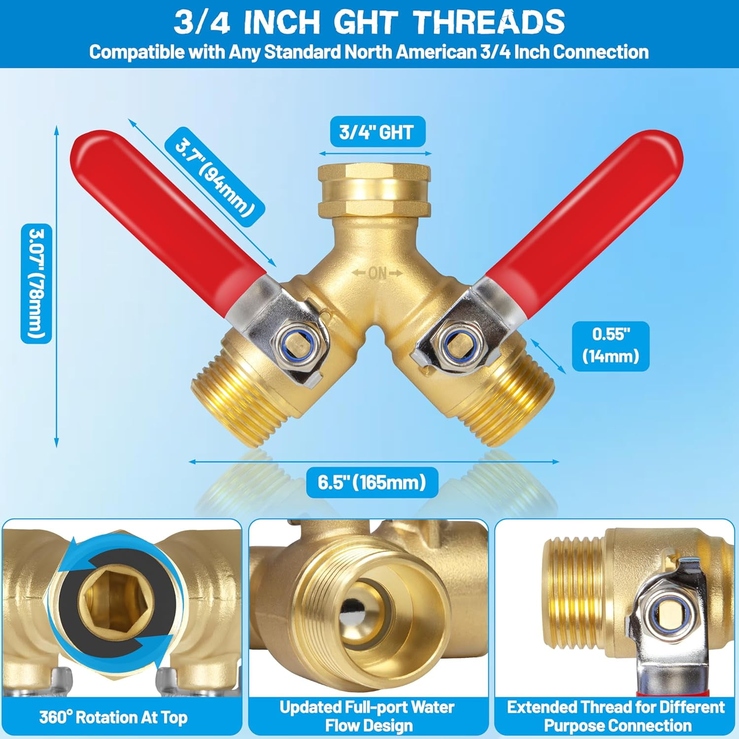 YUYAN-Hose Splitter 2 Way Heavy Duty, Upgrade Full Flow Brass Garden ...