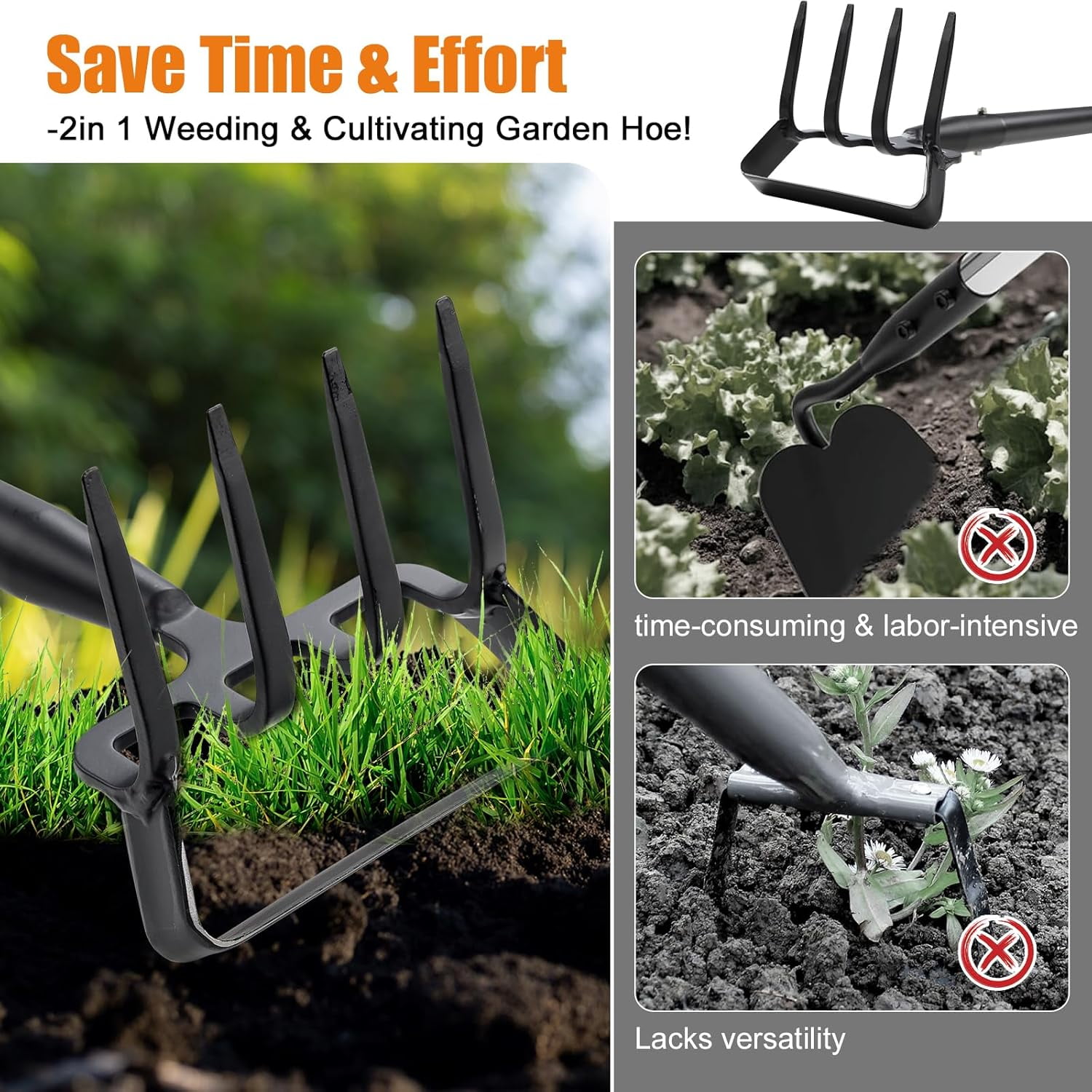 YUYAN-Hula Hoe Garden Tool - 2 in 1 Stirrup Action Hoe & Rake,Heavy ...