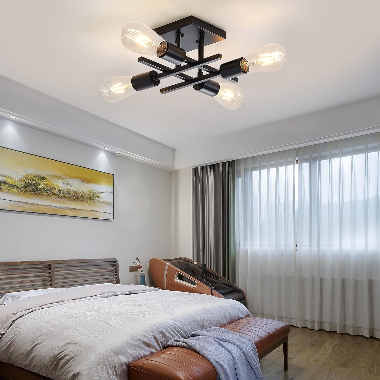 YUYAN-Industrial 4-Light Semi Flush Mount Ceiling Light Fixture ...