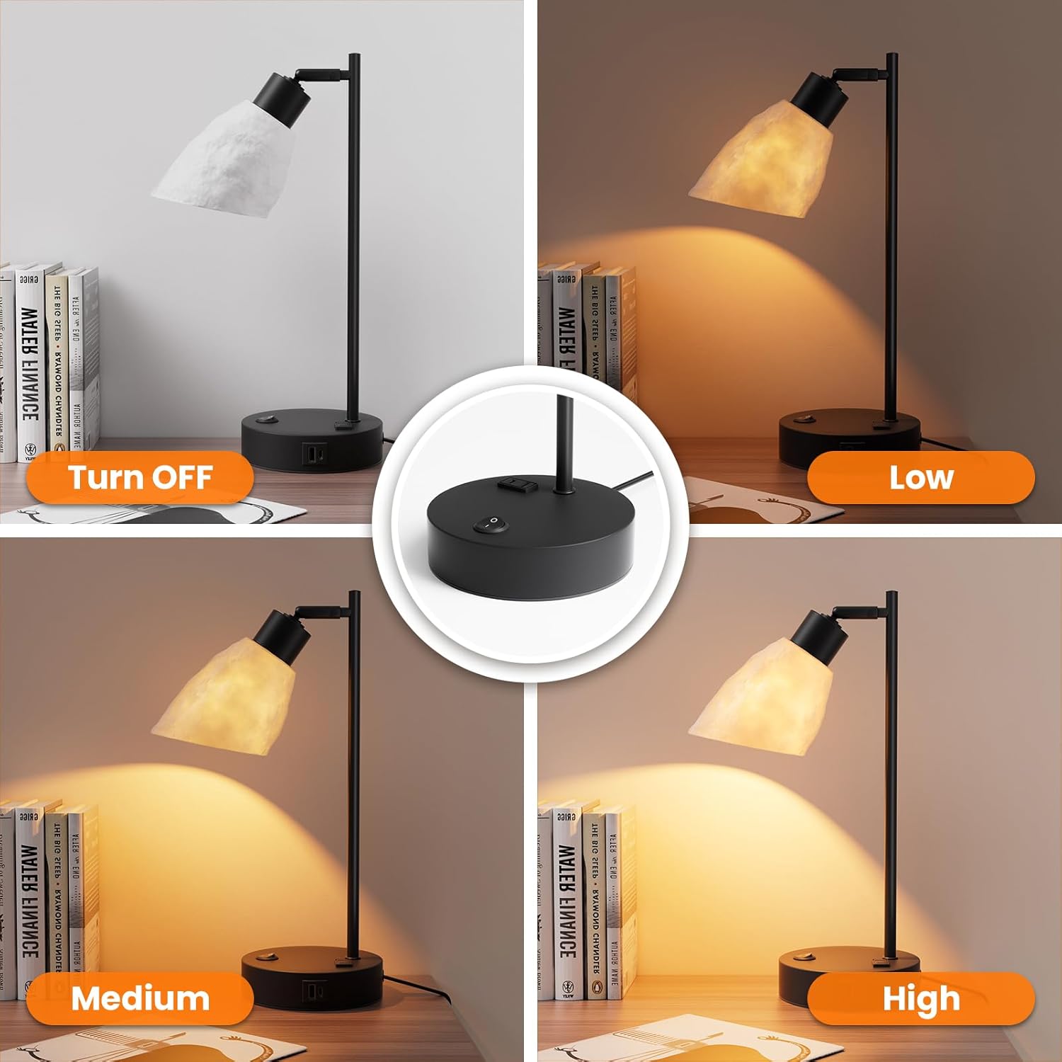 YUYAN-Industrial Bedside Table Lamp, Dimmable Lamps for Bedrooms with ...