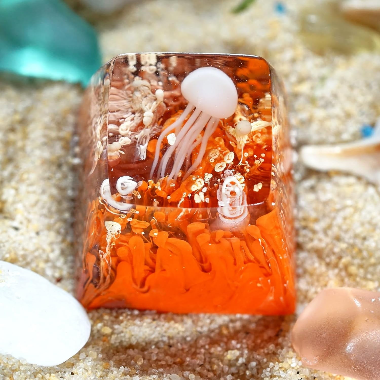 YUYAN-Jellyfish Artisan Keycap Orange and Brown Coral R1 SA Profile ...