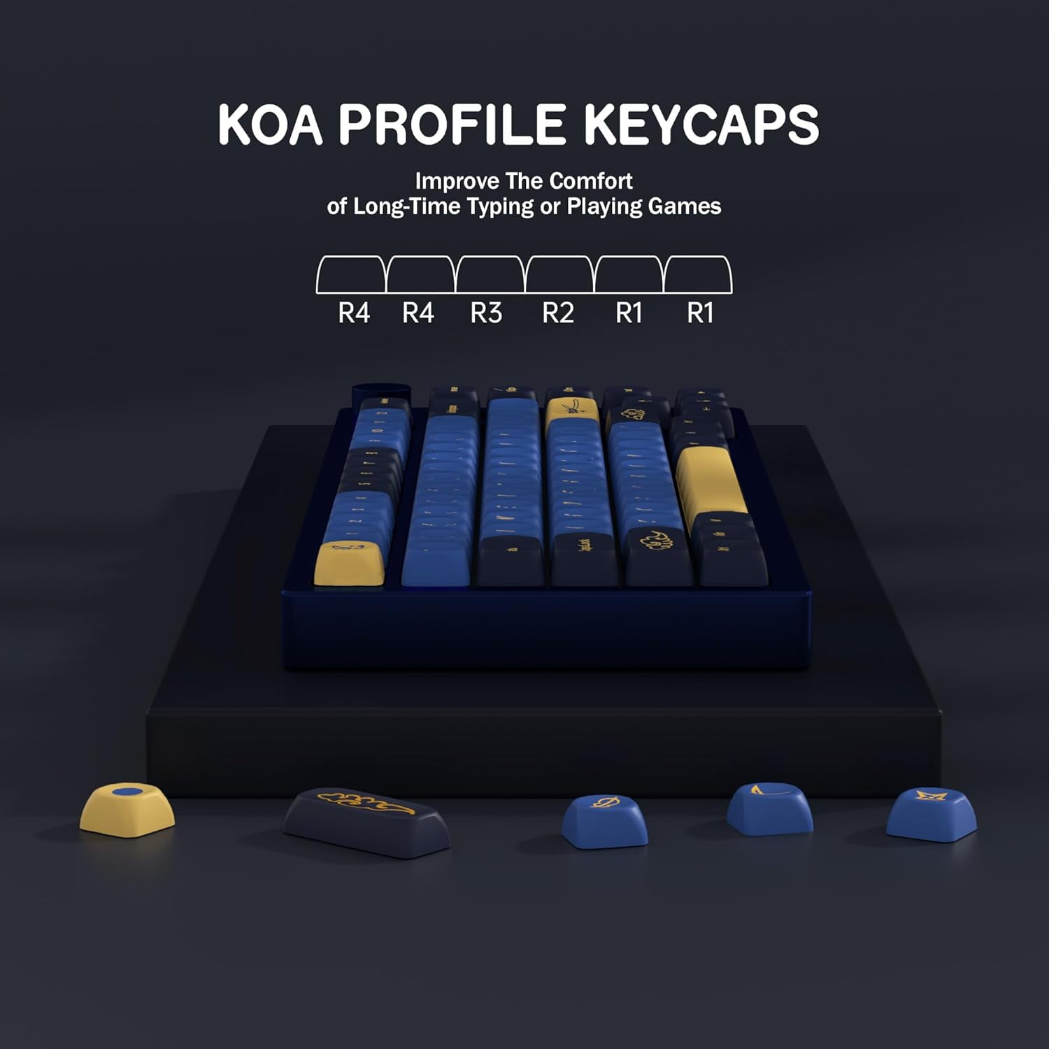 YUYAN-KBDiy Blue Samurai Keycaps 75 Percent KOA Profile,Five Sides Dye ...