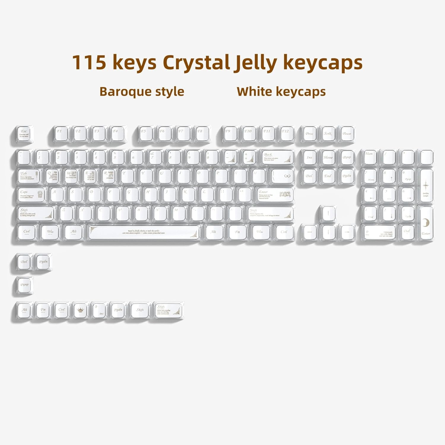 YUYAN-Keyboard keycaps Set,White Crystal Jelly keycaps 60 75 100 ...