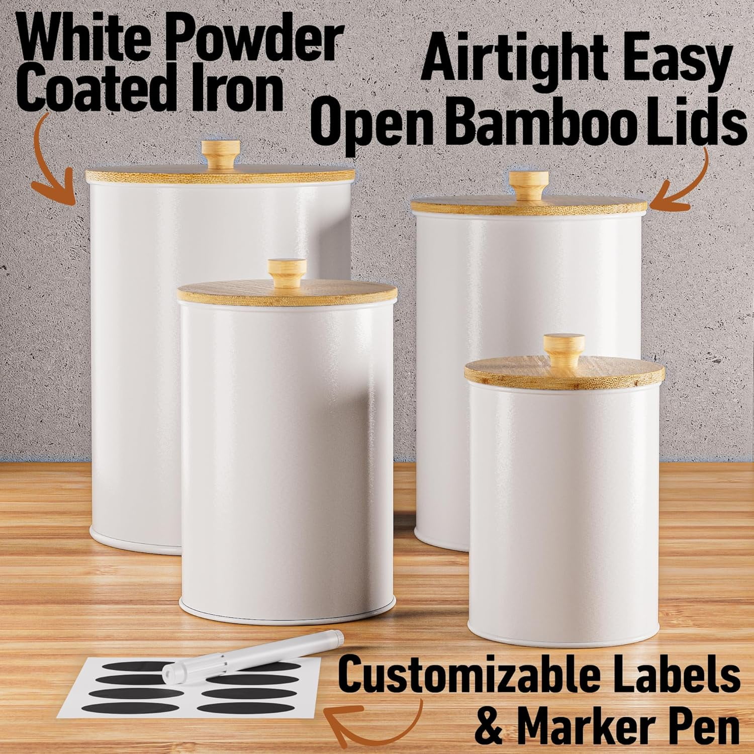 YUYAN-Kitchen Canisters for Countertop Set of 4 with Customizable ...