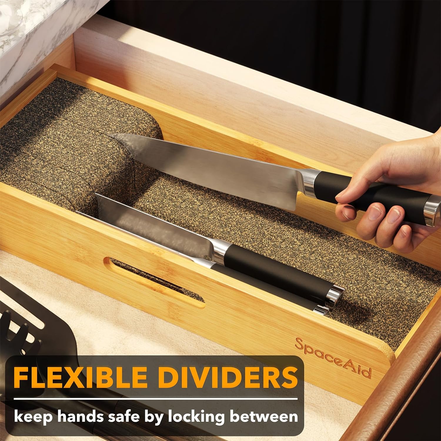 YUYAN-Knife Drawer Organizer Bamboo Insert Dock, Kitchen Steak Knives ...