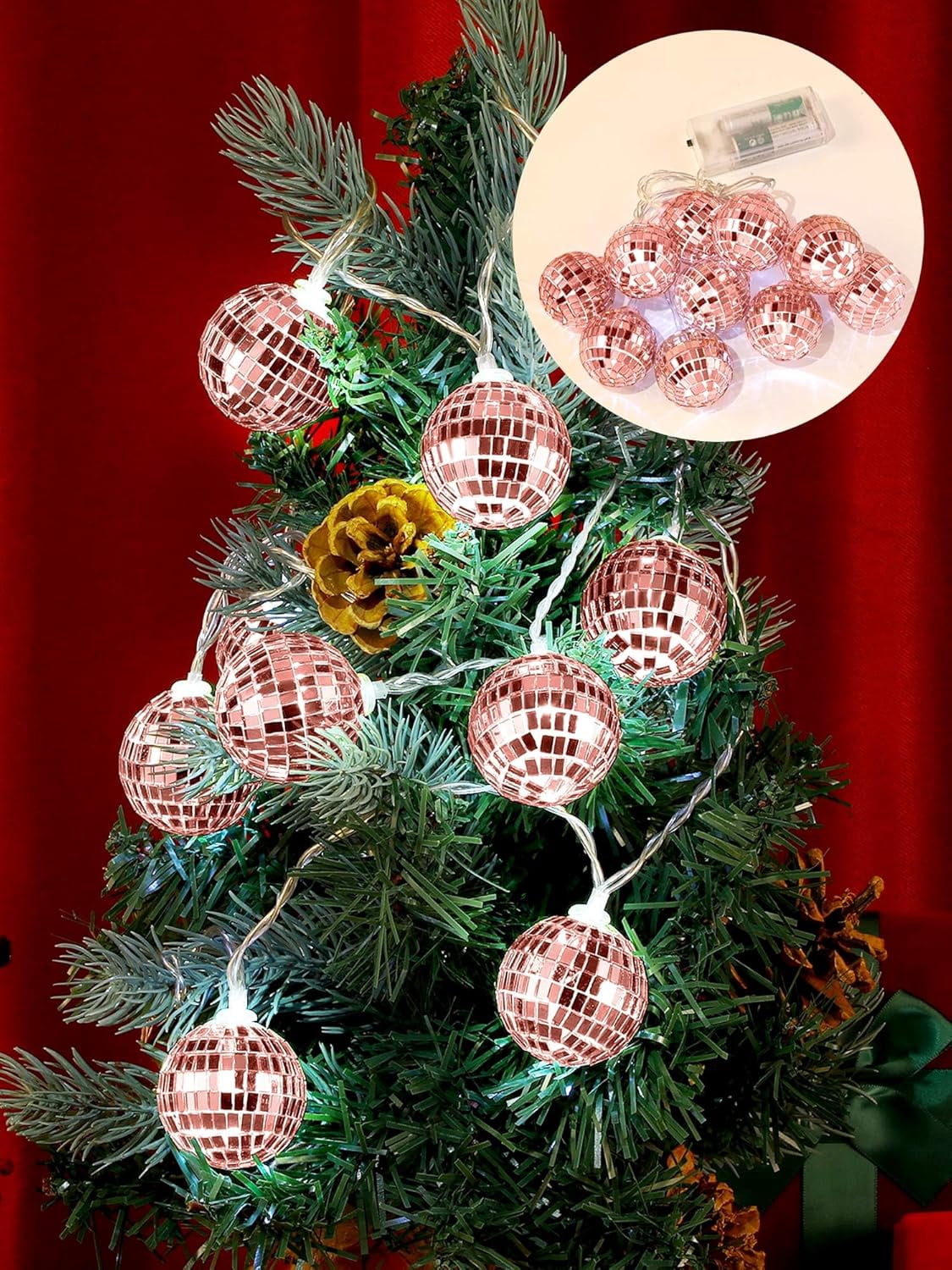 YUYAN-LED Disco Ball String Light Battery Powered Mirror Balls ...