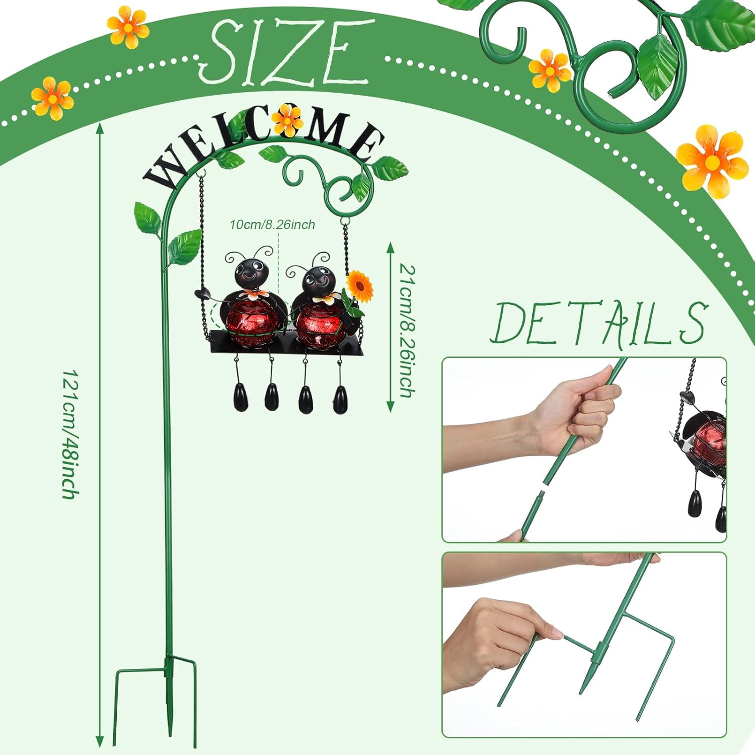 YUYAN-Ladybug Swing Solar Light Metal Ladybug Hanging Animal Garden ...