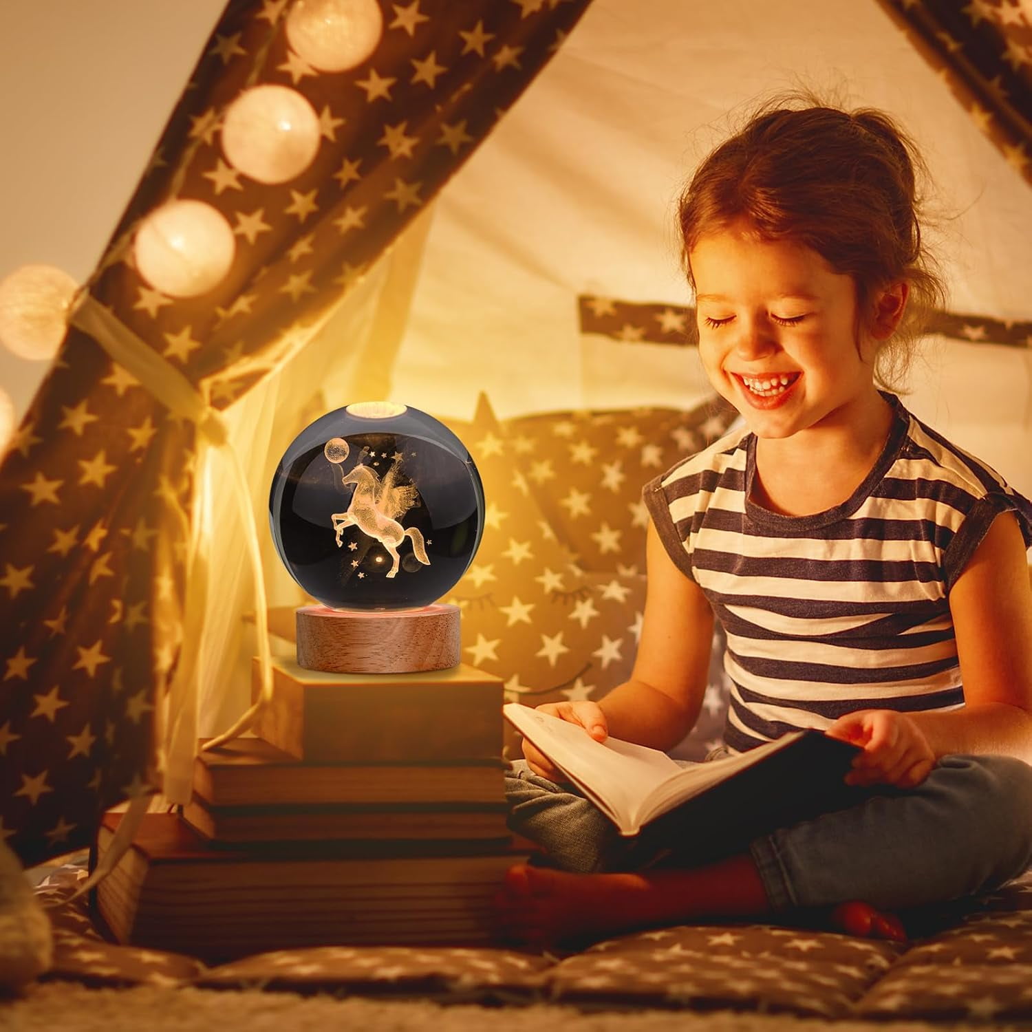 YUYAN-Large 3D Horse Lamp, Crystal Night Light 16 Color Changing with ...