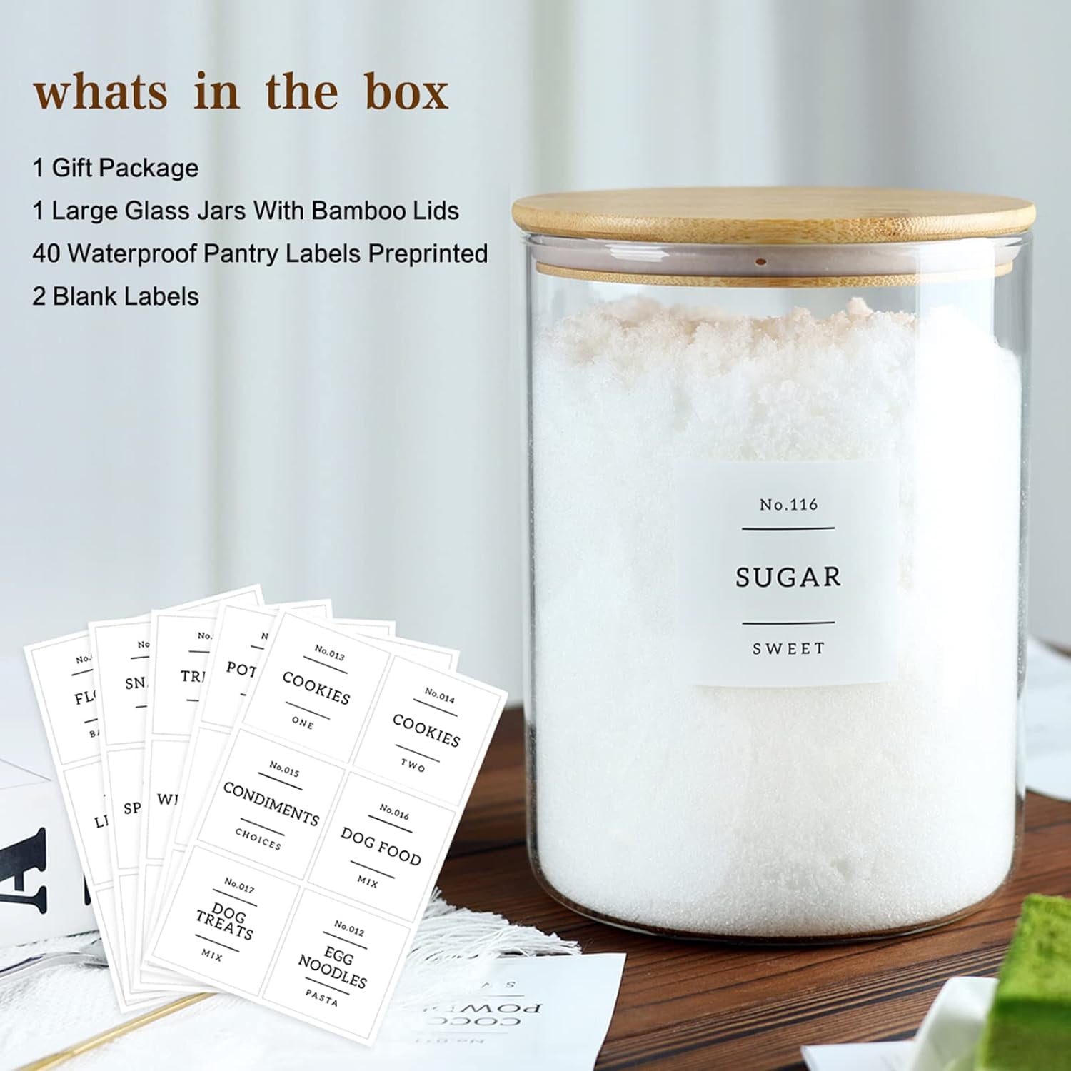 YUYAN-Large Glass Flour and Sugar Containers Jars with Bamboo Airtight ...