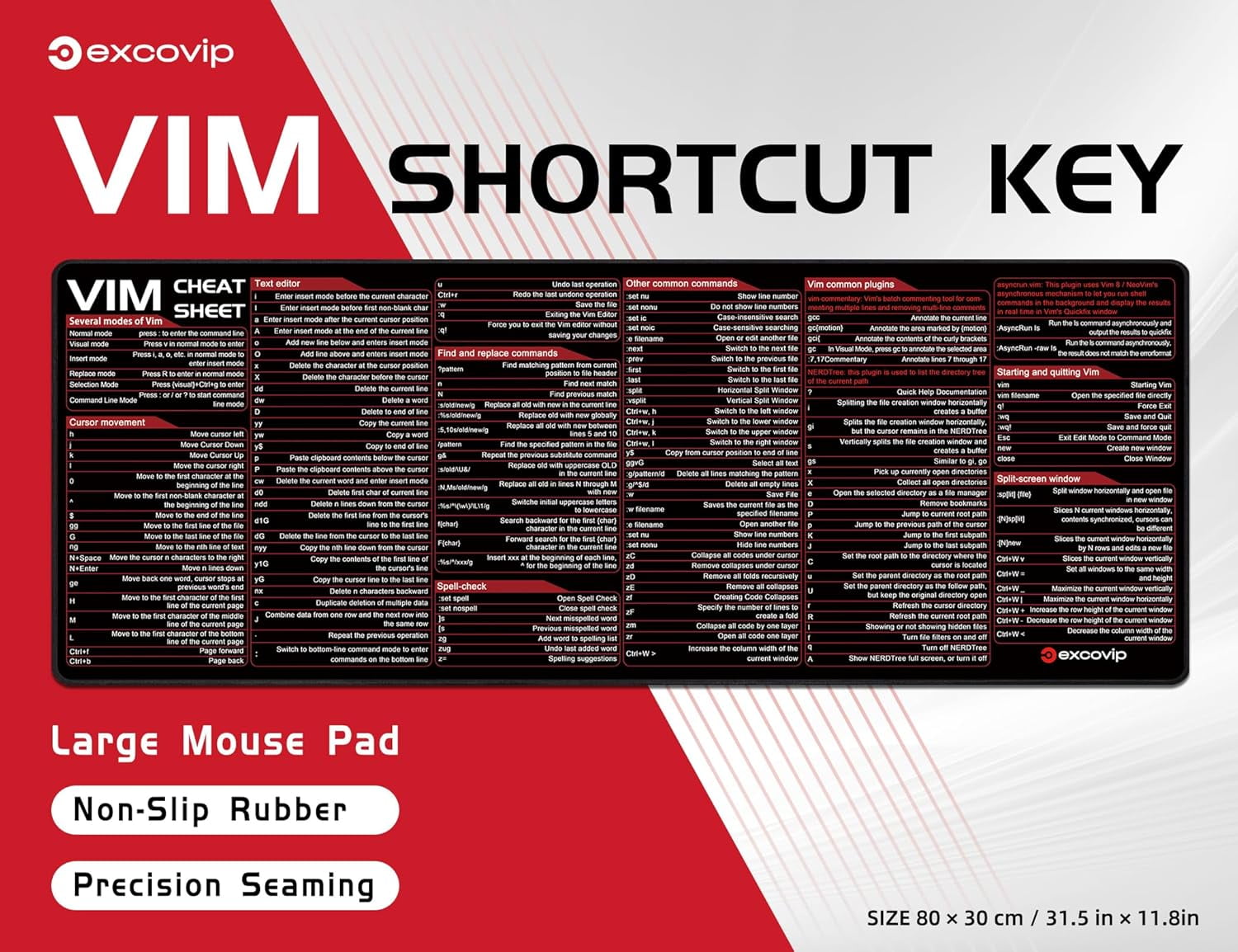 YUYAN-Large Mouse Pad XL - Unique Desk Mouse Mat with Built-in Vim Cheat Sheet - Easy to Clean ...