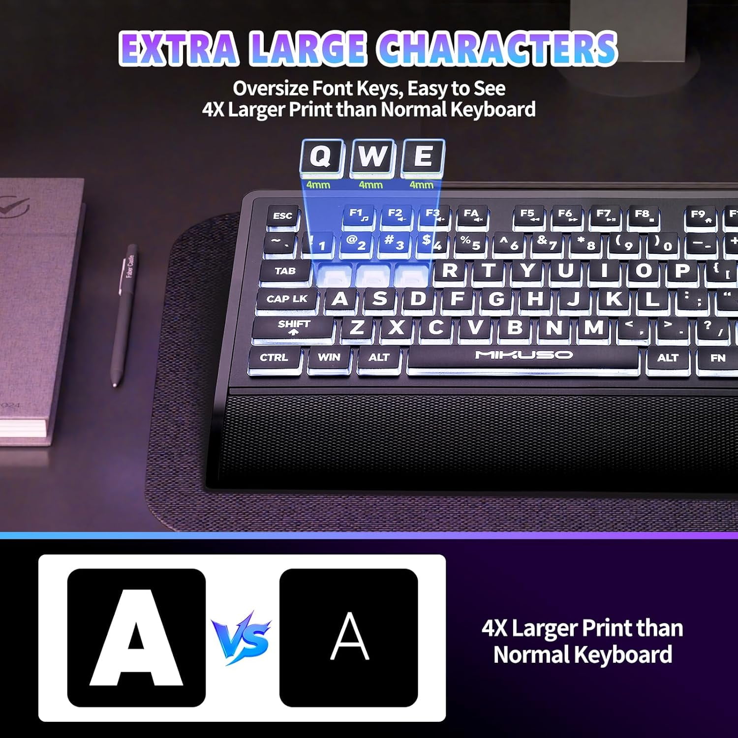 YUYAN-Large Print Backlit Computer Keyboards with Cover, Wired Keyboard ...