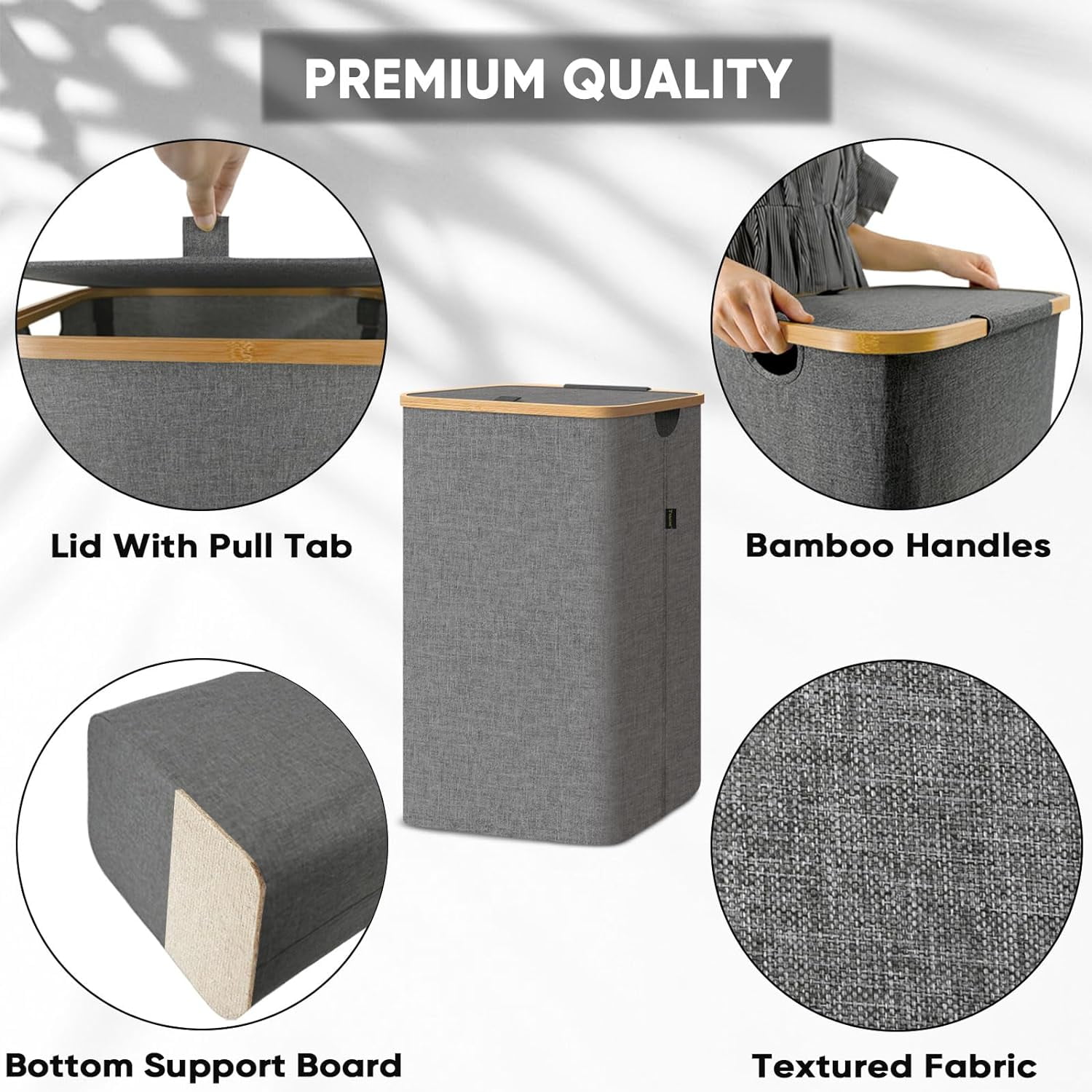 YUYAN-Laundry Hamper with Lid, Tall Laundry Baskets with Bamboo Pull ...