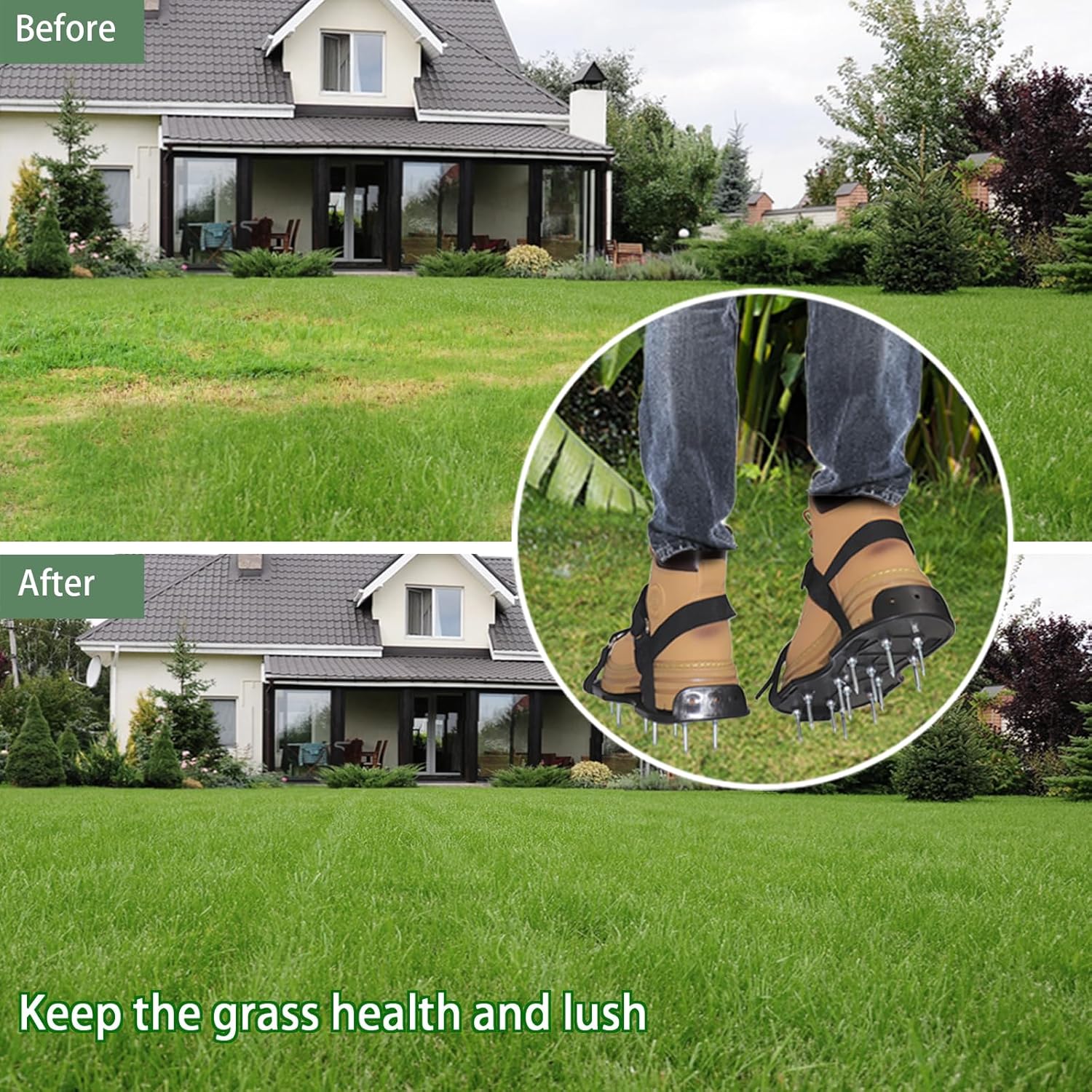 YUYAN-Lawn Aerator Shoes, Pre-Assembled Lawn Aerator Spiked Aerating ...