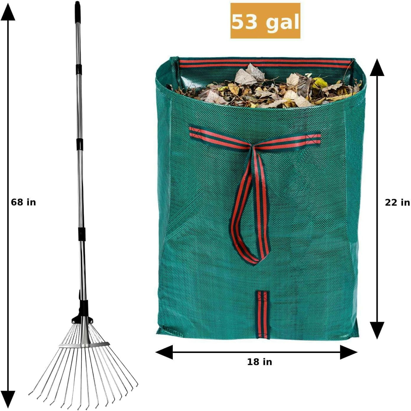 YUYAN-Leaf Rake for Lawns with 53 Gallon Dustpan-Type Leaf Bags,Heavy ...