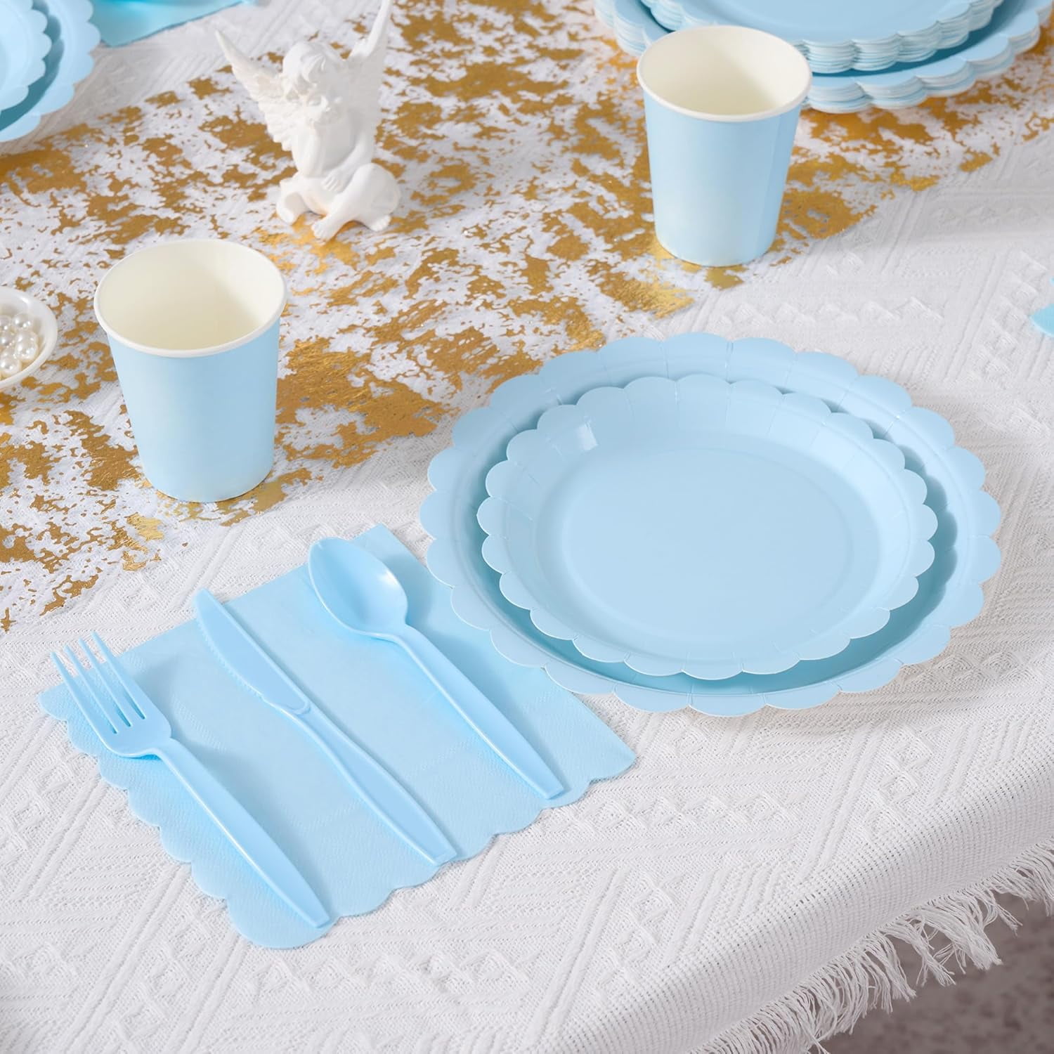 YUYAN-Light Blue Paper Plates Set, 350 PCS Party Supplies, Disposable ...