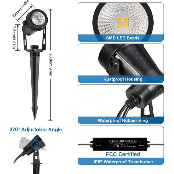 YUYAN-Low Voltage Landscape Lights, 6 Pack LED Spot Lights Outdoor with ...