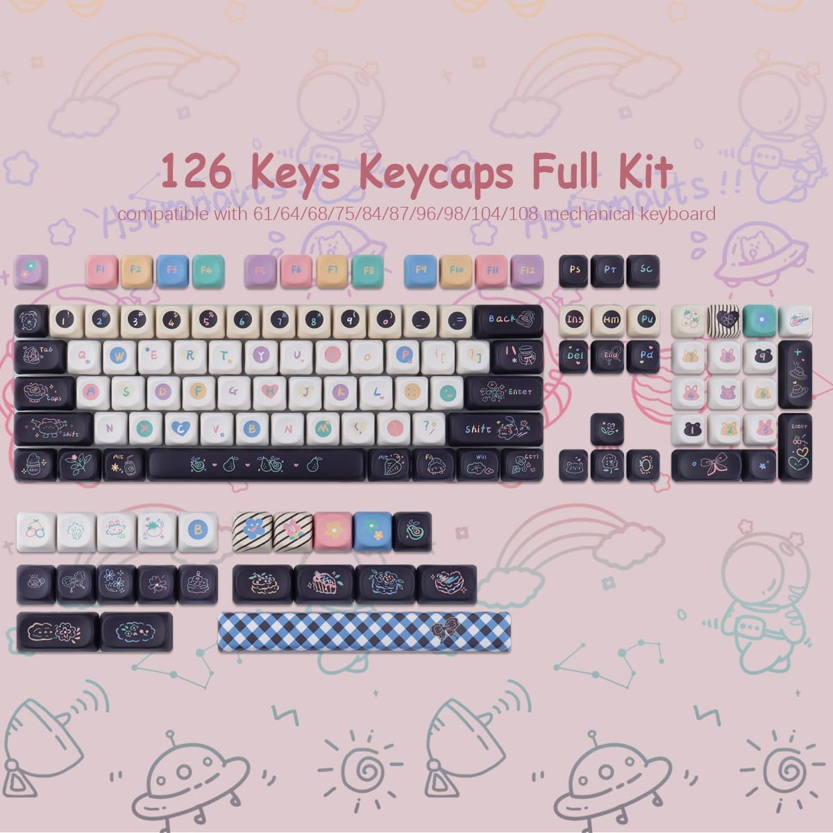 YUYAN-MOA Keycaps,126 Keys PBT Cute Dessert Cheese Muffin Ice Custom ...