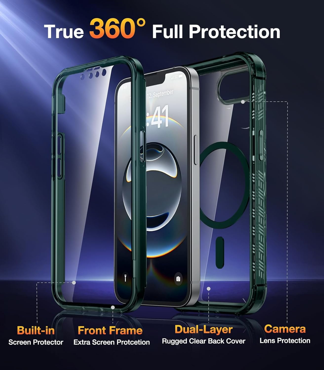 YUYAN-Magnetic Case for iPhone 16e 6.1'' (Clear Green) - Full Body ...