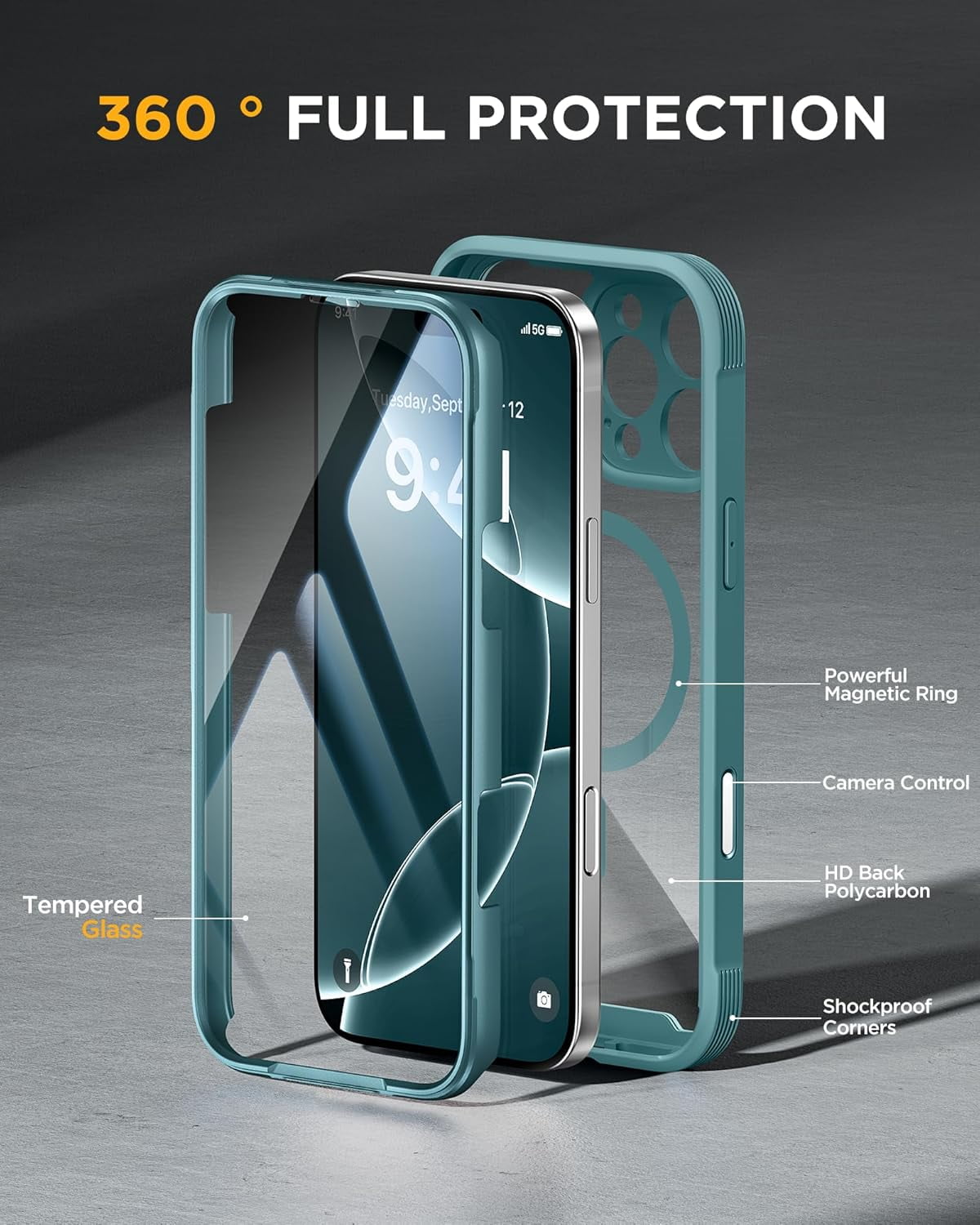 YUYAN-Magnetic for iPhone 16 Pro Case Full-Body Phone with Built-in ...