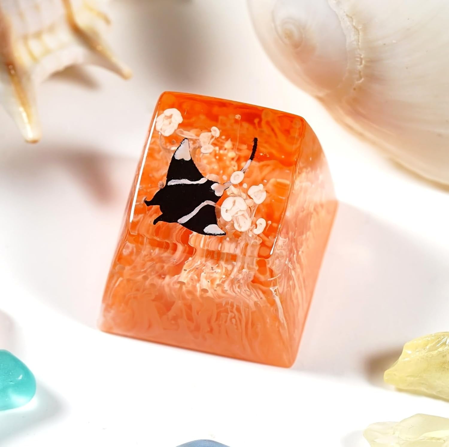 YUYAN-Manta Ray Artisan Keycap Orange Ocean Coral R1 SA Profile Custom ...