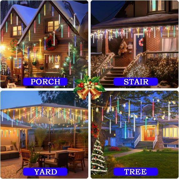 YUYAN-Meteor Shower Lights, 12 Inch 10 Tube 360 LED Multicolor Raindrop Lights for Outdoor Xmas ...