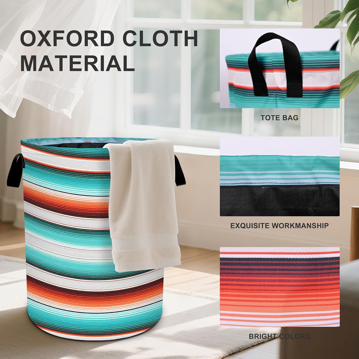 YUYAN-Mexican Serape Stripe Laundry Basket Foldable Oxford Cloth Tote ...